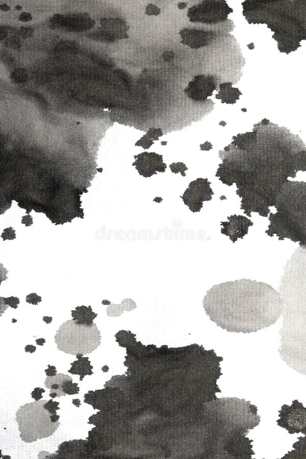 Acrylic Black Ink Paint Splatters and Spots Blot on White for ...