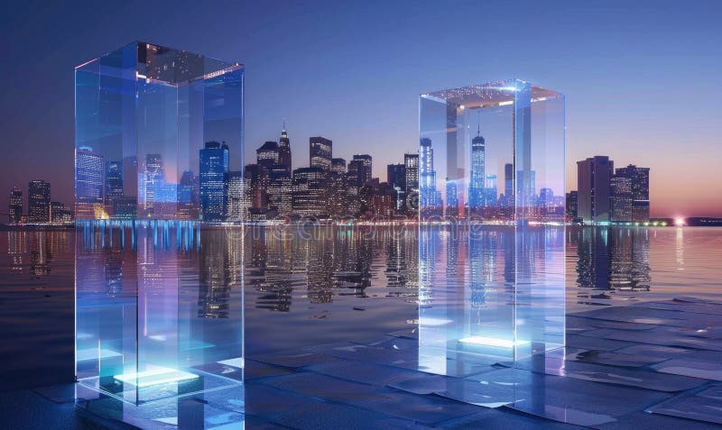 Acrylic Bloc with Transparent Design, City Skyline Backdrop Stock Image ...