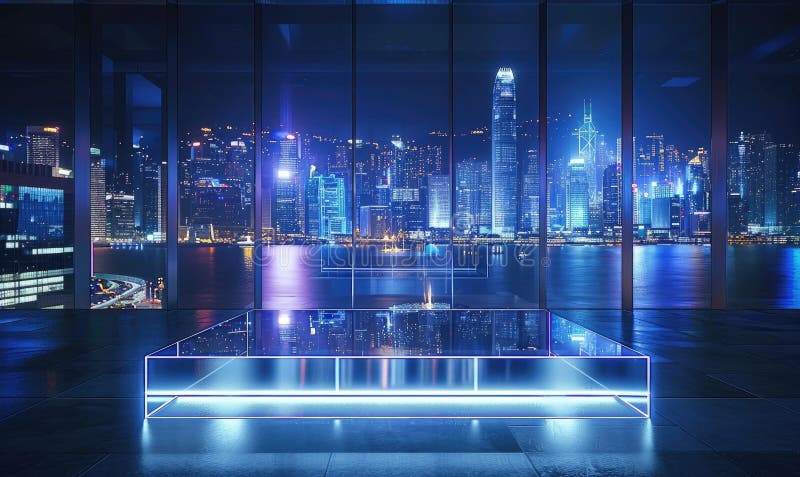 Acrylic Bloc with Transparent Design, City Skyline Backdrop Stock Photo ...