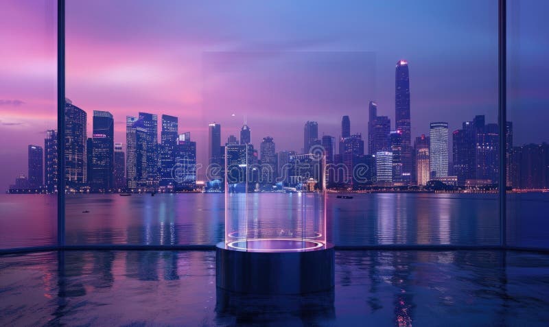 Acrylic Bloc with Transparent Design, City Skyline Backdrop Stock Photo ...