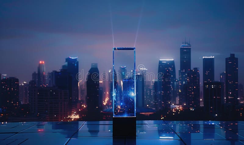 Acrylic Bloc with Transparent Design, City Skyline Backdrop Stock Image ...