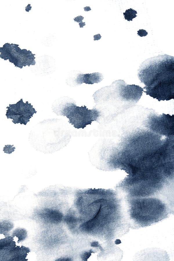 Acrylic Blue Ink Paint Splatters and Spots Blot on White for Background ...