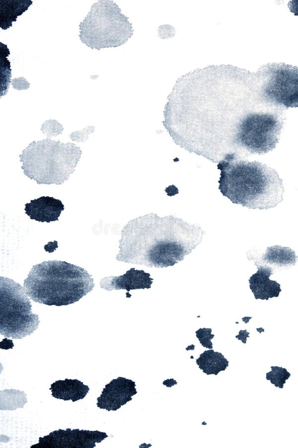 Acrylic Blue Ink Paint Splatters and Spots Blot on White for Background ...