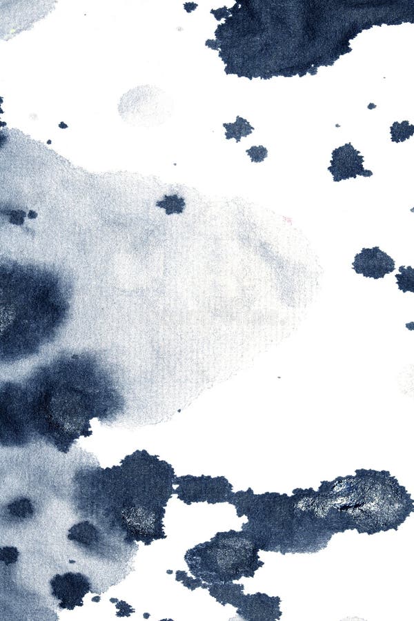 Acrylic Blue Ink Paint Splatters and Spots Blot on White for Background ...