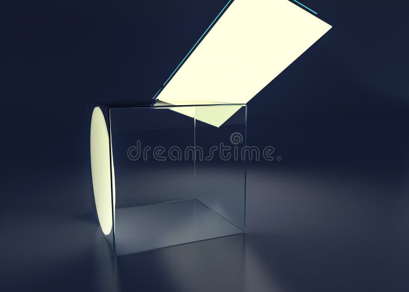 Acrylic Box Abstract with Lamp. Shadow and Reflection. 3D Illustration ...