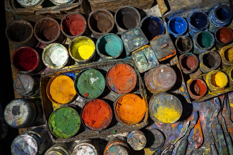 Acrylic Paint Cans on the Table Stock Image - Image of artist ...