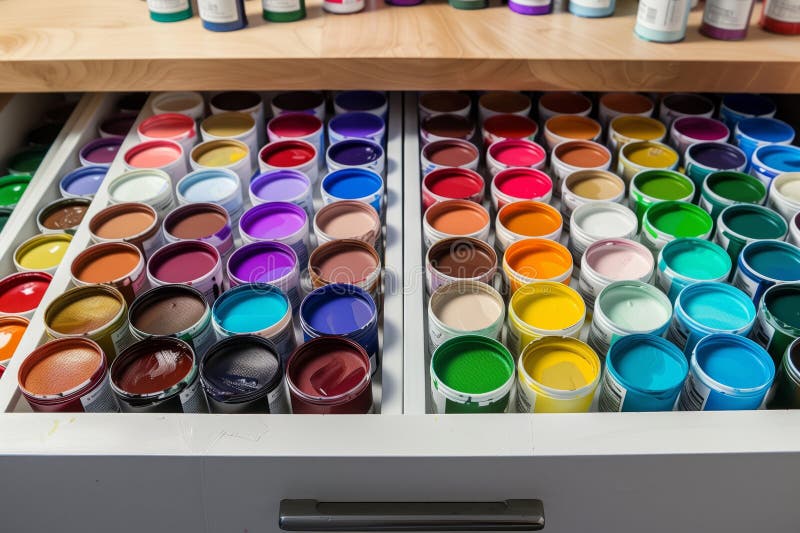 Acrylic Paint Sets Sorted by Color in a Pullout Drawer Stock Image ...