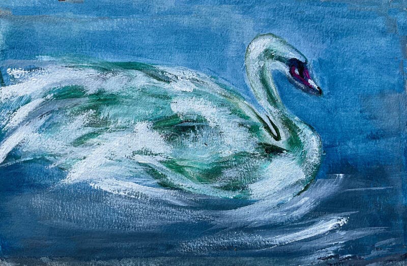 Acrylic Paint Tof White Swan in a Lake Stock Image - Image of ...