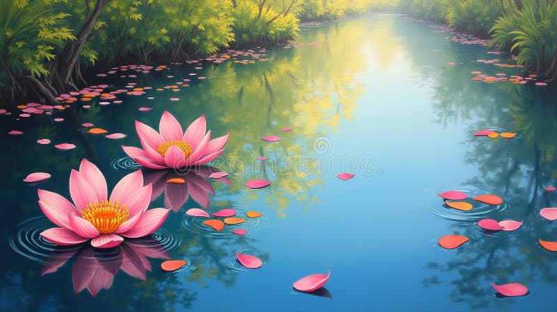 Floral Symphony: Spring Reflections Stock Illustration - Illustration ...