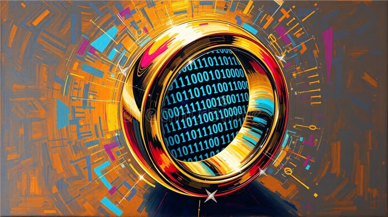 Golden Ring or Portal with Binary Code Showcased through Modern Art ...
