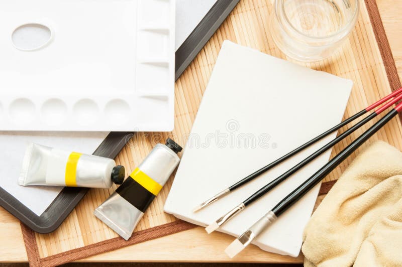 Acrylic Painting Tool Set Top View on the Table Stock Photo - Image of ...