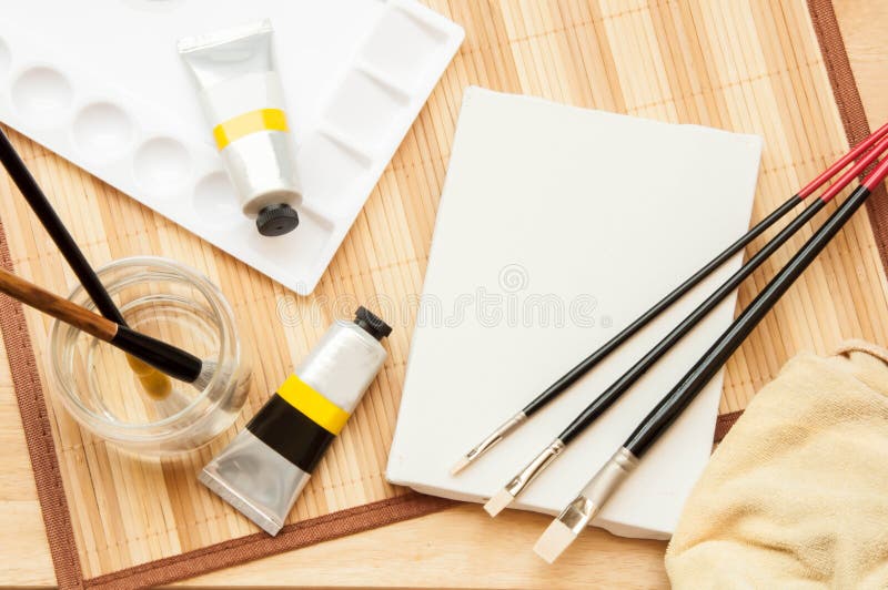Acrylic Painting Tool Set Top View on the Table Stock Image - Image of ...