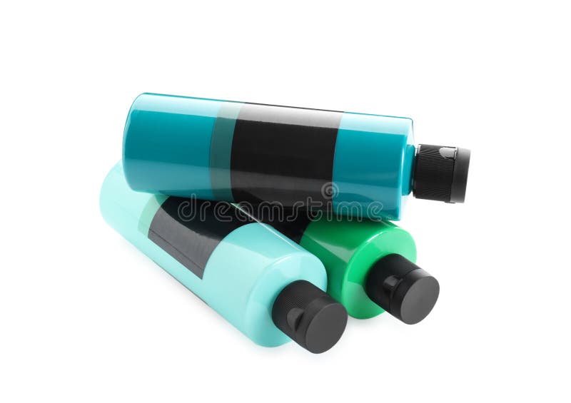 Acrylic Paints of Different Colors in Bottles Isolated on White Stock ...