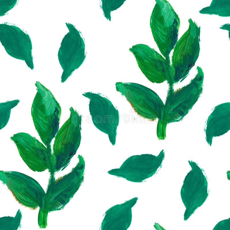 Acrylic Seamless Pattern with Green Forest Plants on White Isolated ...