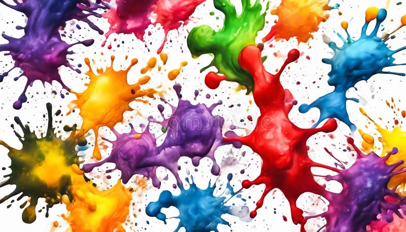 Acrylic Splashes on a White Background. Colorful Paint Stains. Rainbow ...