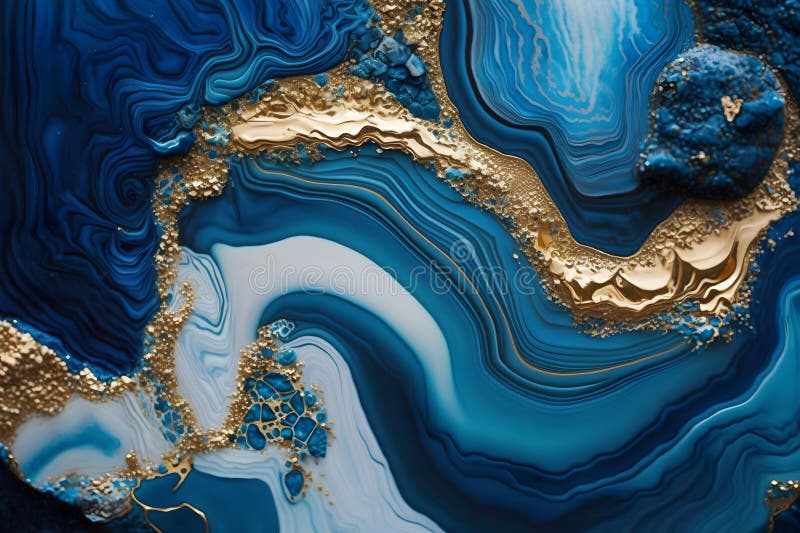 Acrylic Texture with Marble Azure Blue and Gold Colour Stock ...