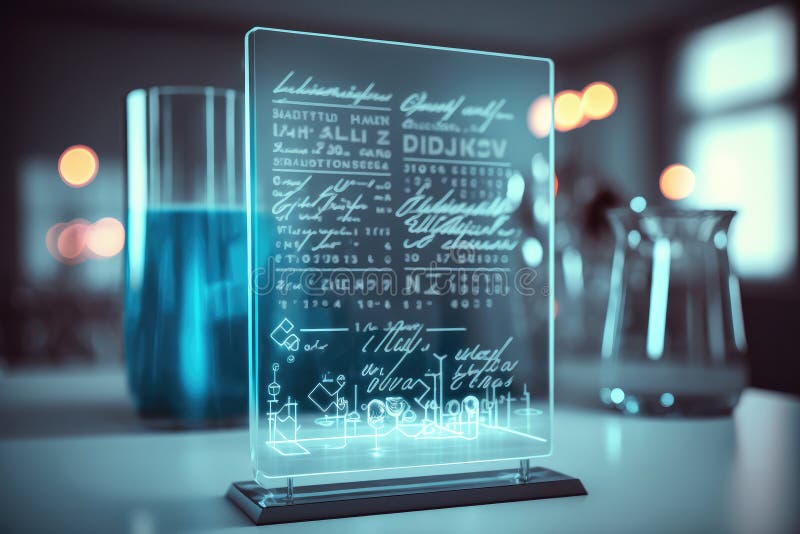 Acrylic Transparent Tablet Screen on the Table in the Lab with Text ...