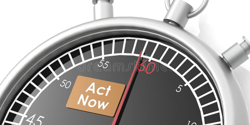 Act now word and stopwatch stock illustration. Illustration of clock ...