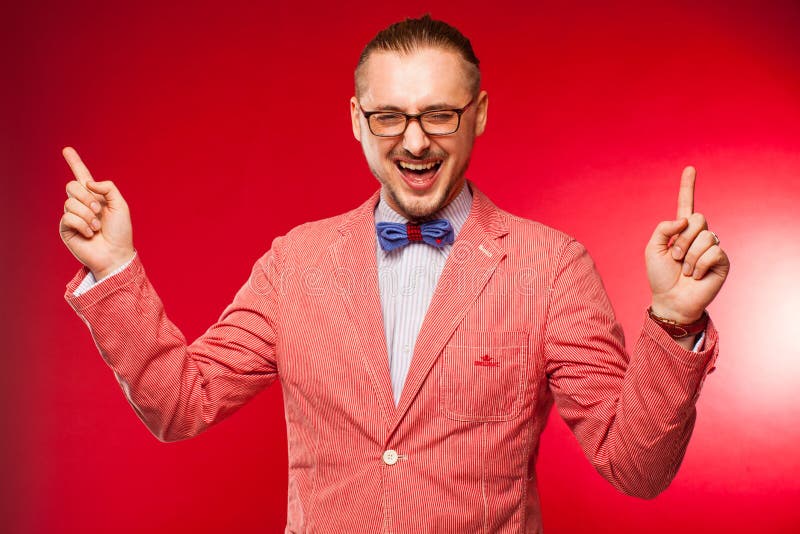 The Acting Man on Red Background Stock Photo - Image of collar, male ...