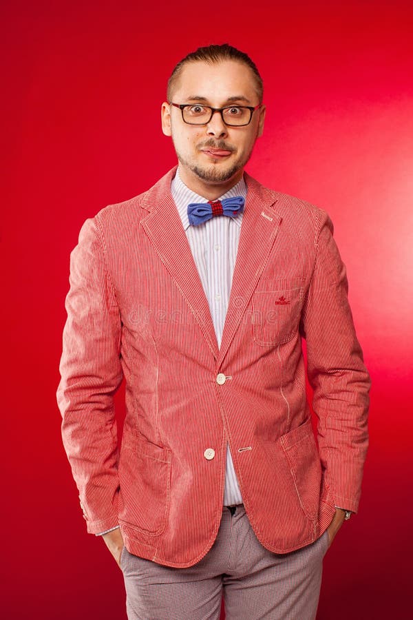 The Acting Man on Red Background Stock Photo - Image of collar, male ...