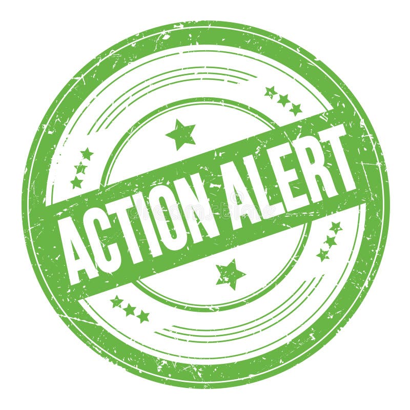 ACTION ALERT Text on Green Round Grungy Stamp Stock Illustration ...