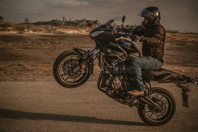 Action, Bike, Biker stock photo. Image of stunt, landscape - 109905082