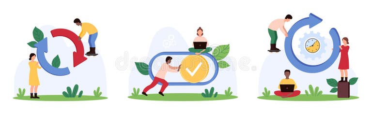 Action Buttons of Update Software Progress Set, Tiny People Holding ...