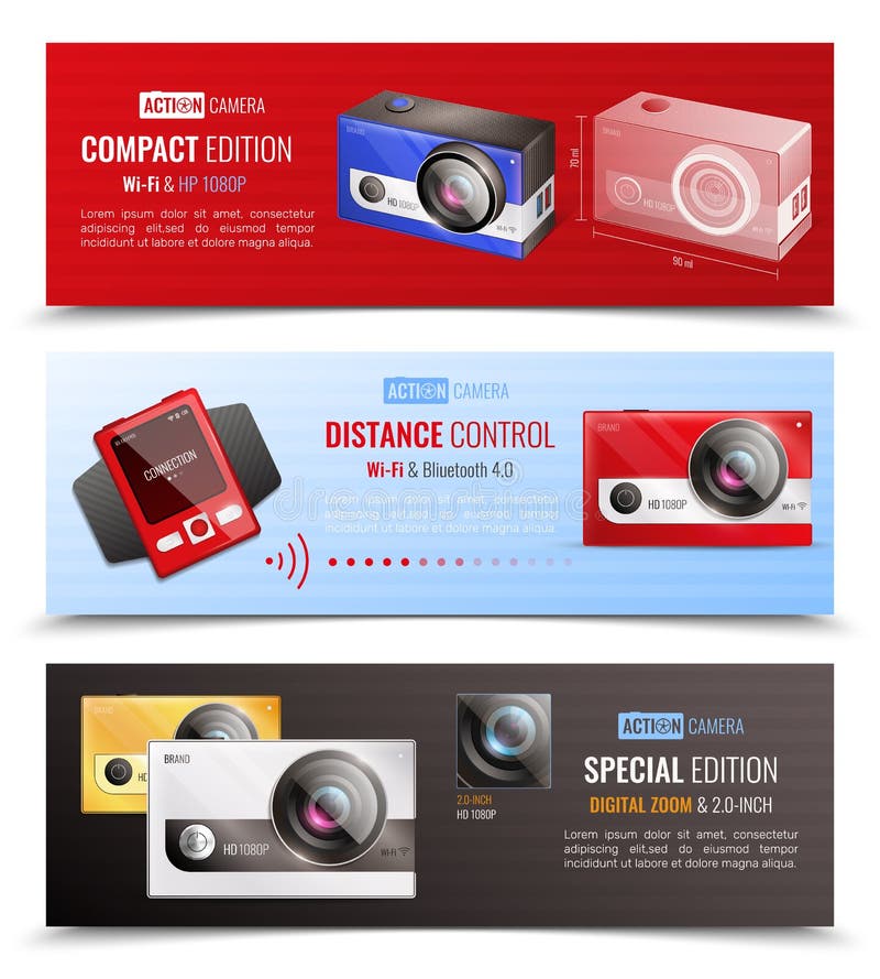 Action Camera Banners Set stock vector. Illustration of design - 109804802