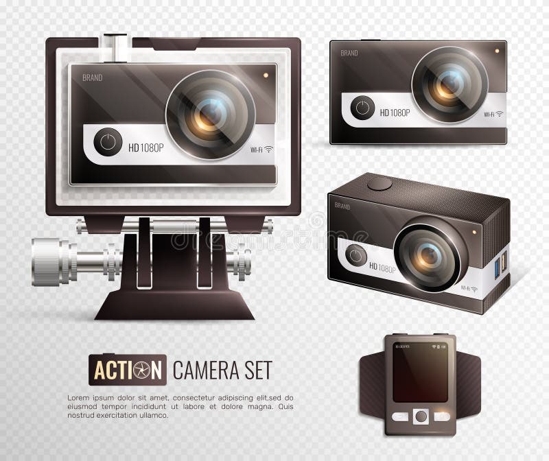Action Camera Transaparent Set Stock Vector - Illustration of bluetooth ...