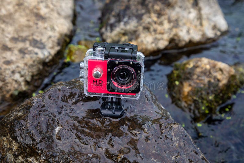 Action Camera in the Water in a Protected Waterproof Case Stock Image ...