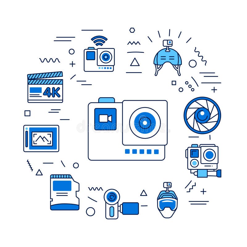 Action Camera Web Banner. Electronic Devices. Infographics with Linear ...