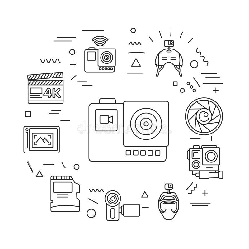 Action Camera Web Banner. Electronic Devices. Infographics with Linear ...