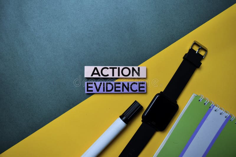 Action Evidence Text on Top View Color Table Background Stock Image ...