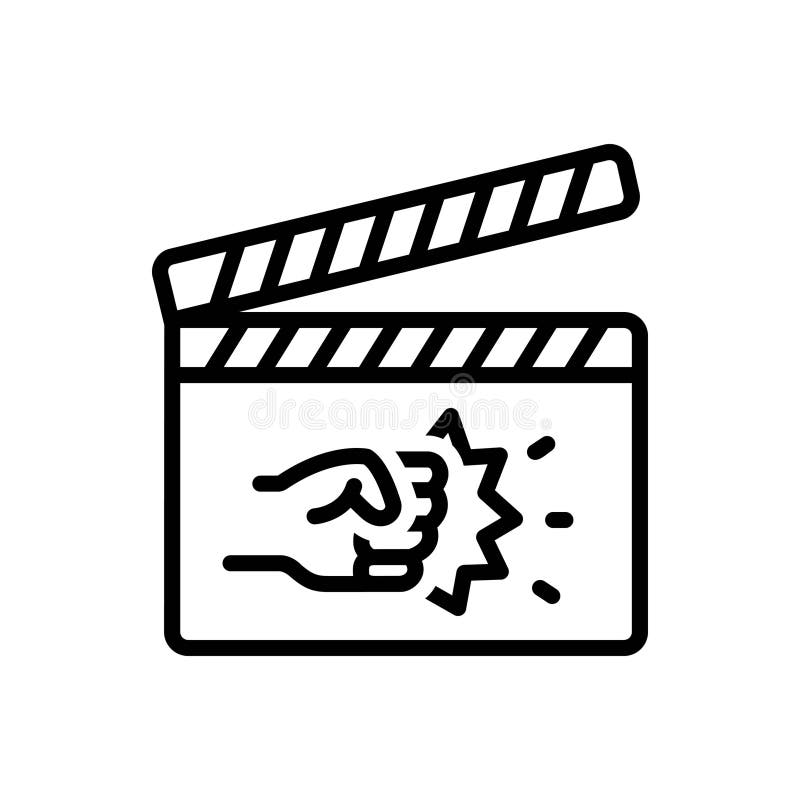 Black Line Icon for Action, Film Clapper and Board Stock Illustration ...
