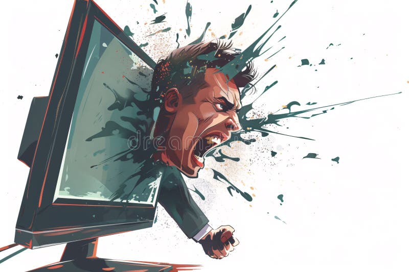 Action-packed Exploding TV Head Figure Artwork Stock Illustration ...