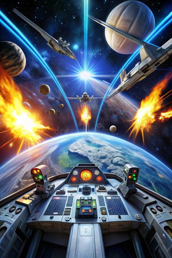 Action Packed Galactic Combat Scene with Spacecraft and Vibrant Laser ...