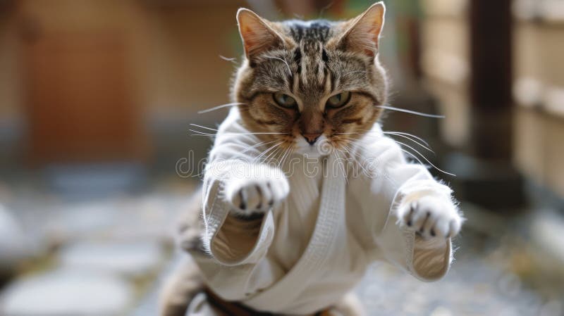 Feline Fighter: Karate Cat in Action Stock Illustration - Illustration ...