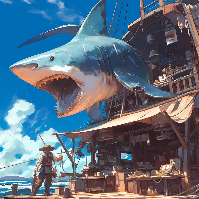 Shark-Ship Battle - Adventure Awaits! Stock Illustration - Illustration ...