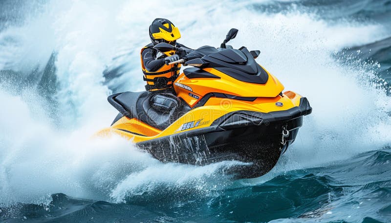 Action Packed Shot of a Jet Ski Racing through the Waves in a Dynamic ...
