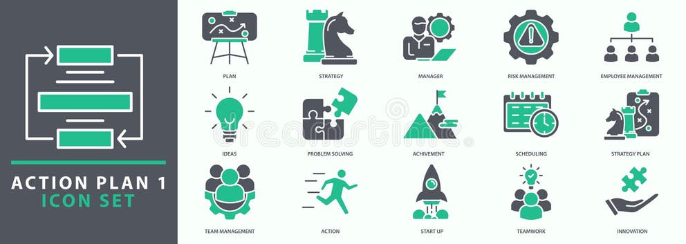 Action Plan icon set stock vector. Illustration of drawing - 354031218
