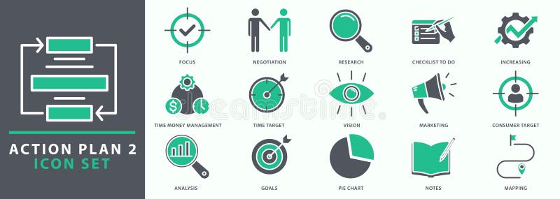 Action Plan icon set stock vector. Illustration of drawing - 354031223
