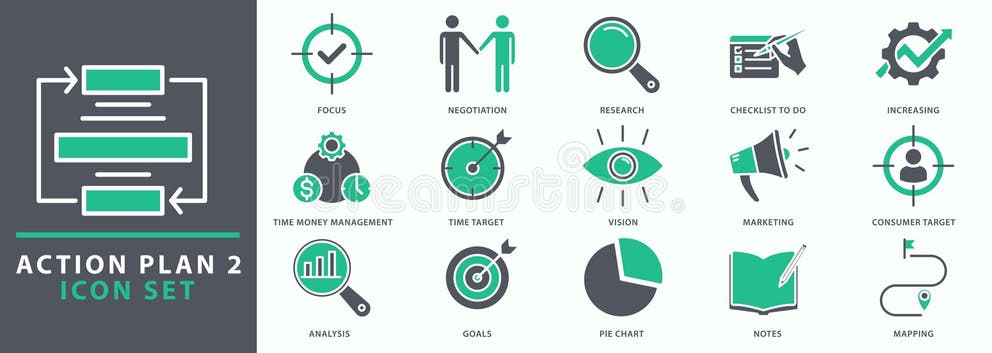 Action Plan icon set stock vector. Illustration of drawing - 354031223