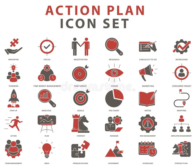 Action Plan icon set stock illustration. Illustration of vector - 355584077
