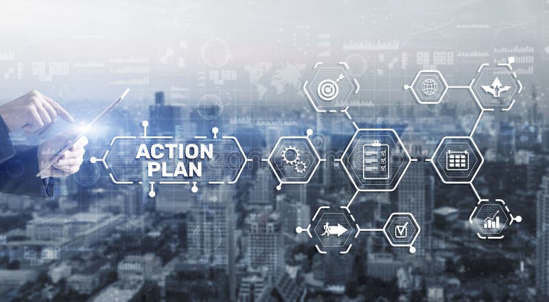 Action Plan Business Technology Strategy Concept on Virtual Screen ...