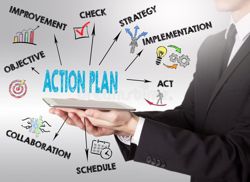 Action Plan Concept, Young Man Holding a Tablet Computer Stock Image ...