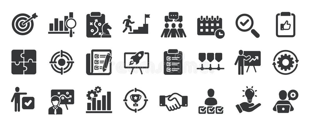 Action Plan Glyph Solid Icons Collection. Containing Planning, Process ...