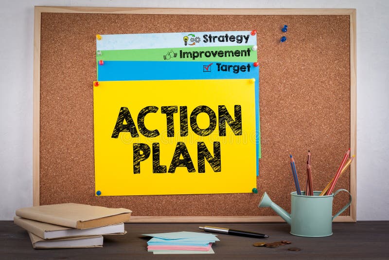Action Plan. Note on Board on the Desk with Books Stock Image - Image ...