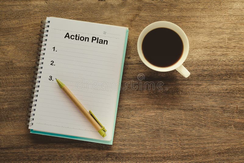 Action Plan Text on Book Note with Cup of Coffee, Stock Image - Image ...