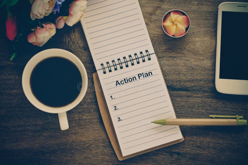 Action Plan Text on Book Note with Cup of Coffee Stock Photo - Image of ...