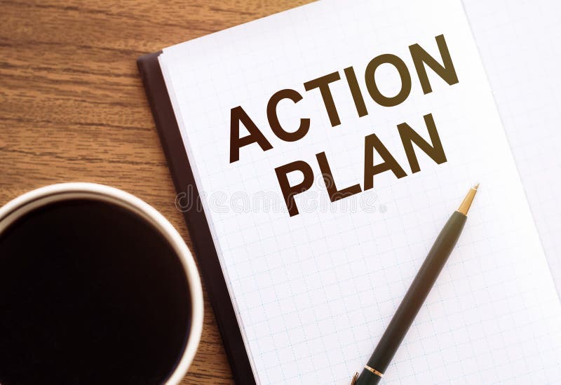 ACTION PLAN Text on Notepad on Wooden Desk Stock Photo - Image of ...